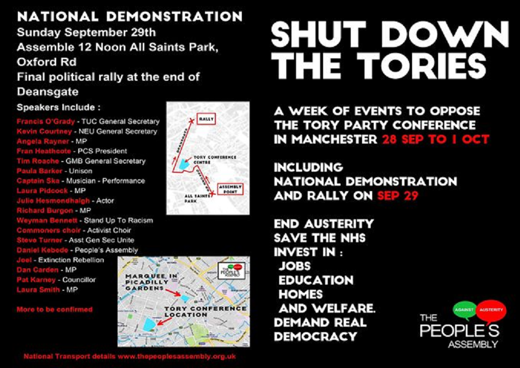 Anti-Tory protest/days of action in Manchester this weekend – details ...